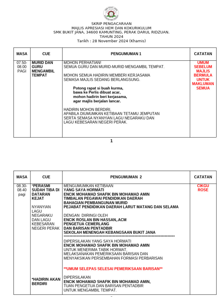 SKRIP PENGACARAAN MAJLIS JAMUAN AKHIR TAHUN 2024 | PDF