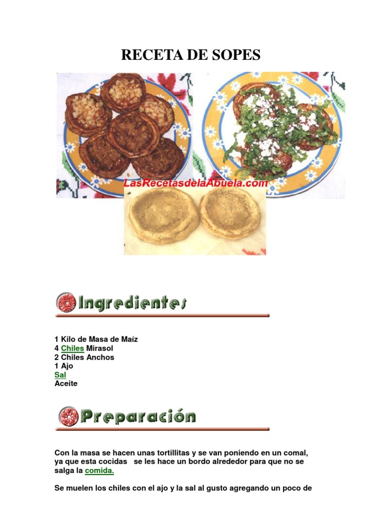 Receta de Sopes 2 | PDF | Cocina europea | Comida regional y étnica