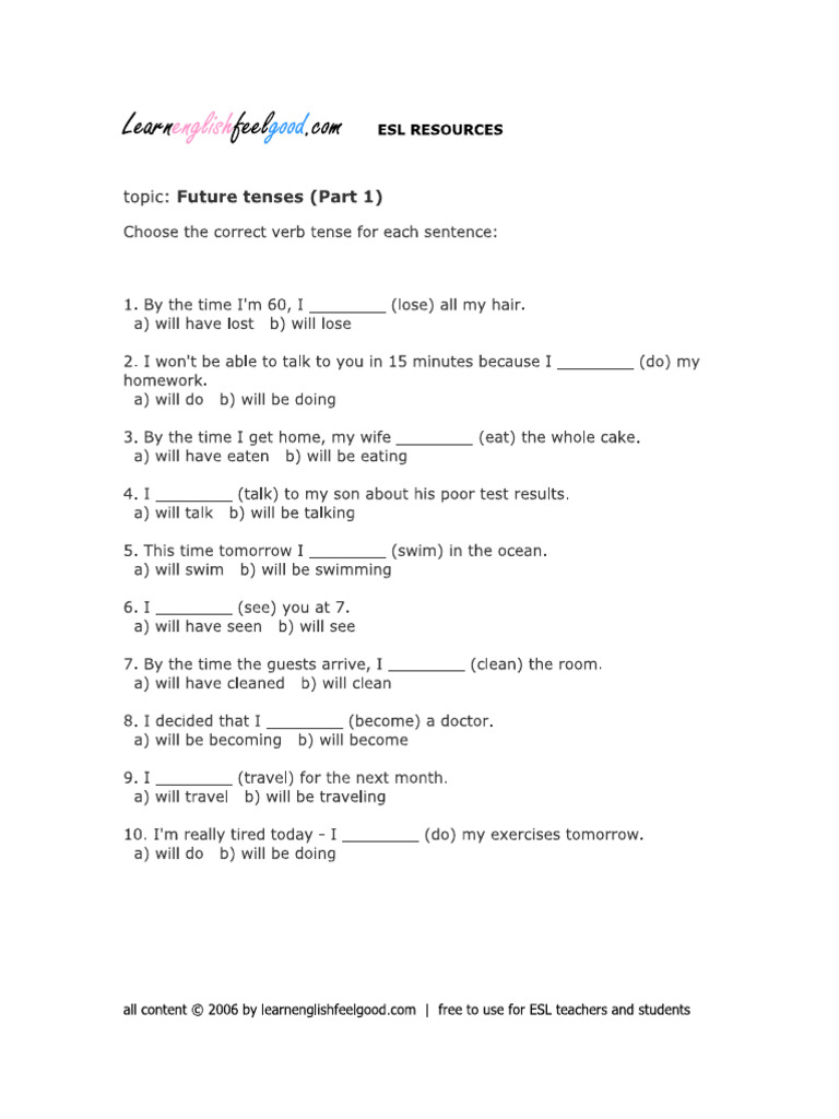 Future Worksheet 1 | PDF