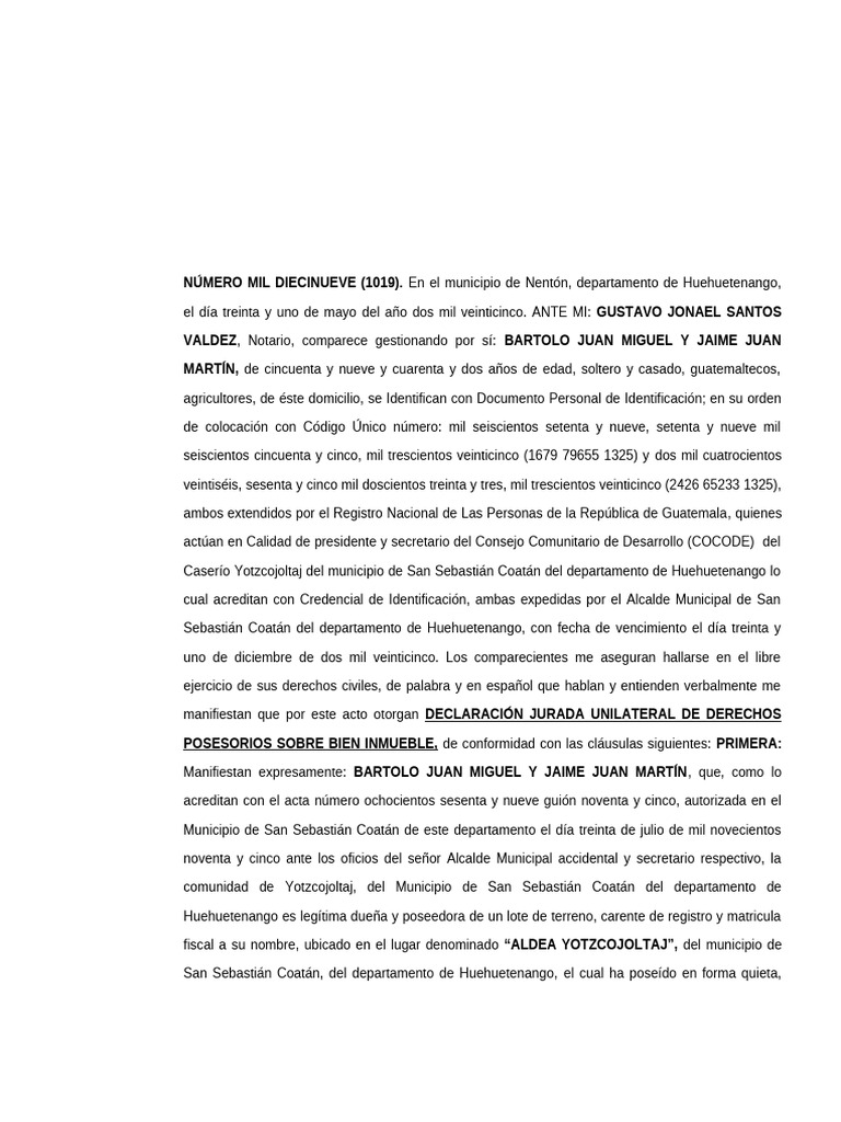 1019-2025 Decl Jur Uni Mero Bueno | PDF