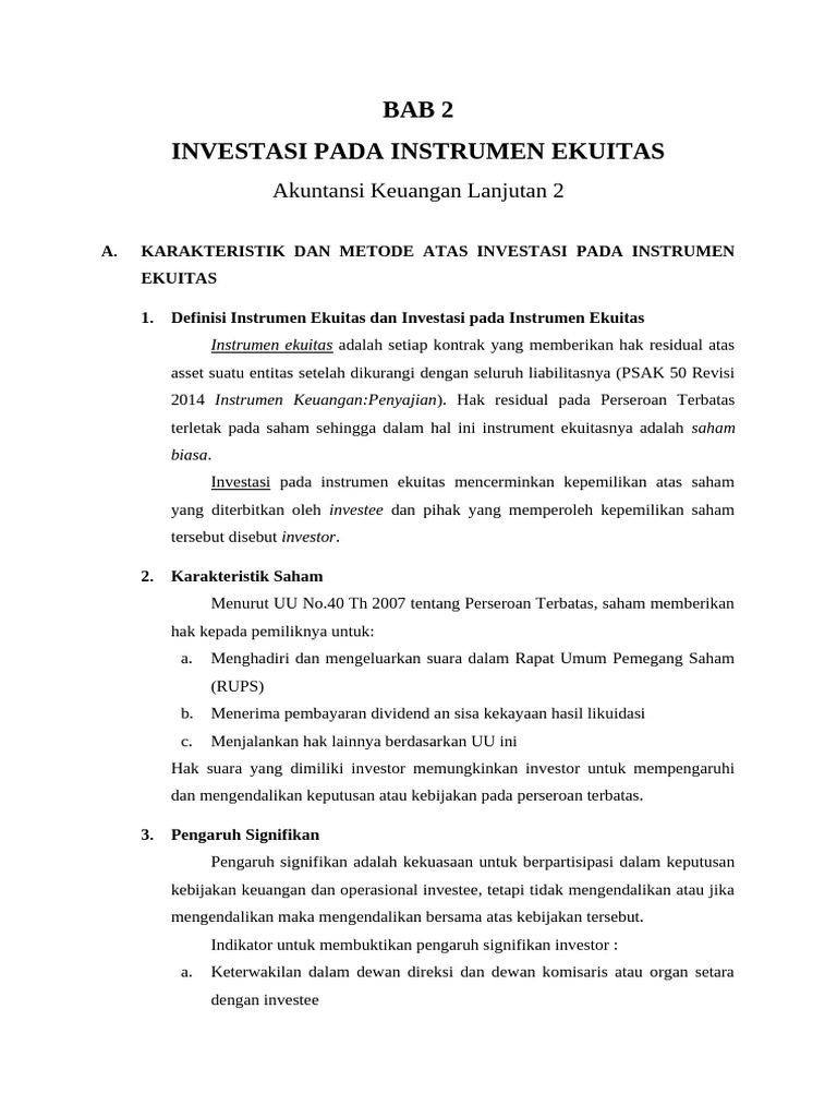 Investasi Ekuitas: Karakteristik & Metode | PDF