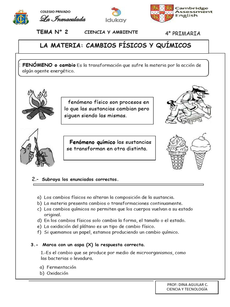 Cambios Físicos y Químicos en Materia | PDF | Importar | Sustancias ...