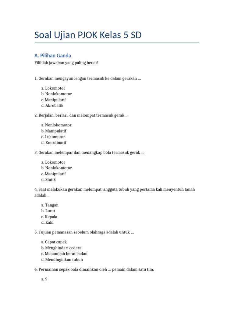 Soal_Ujian_PJOK_Kelas_5_SD | PDF