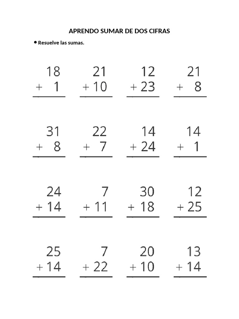 Aprendo A Sumar de Dos Cifras. | PDF