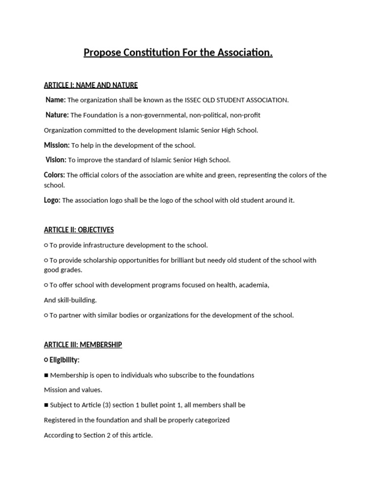 Propose Constitution For The Association | PDF | Board Of Directors ...