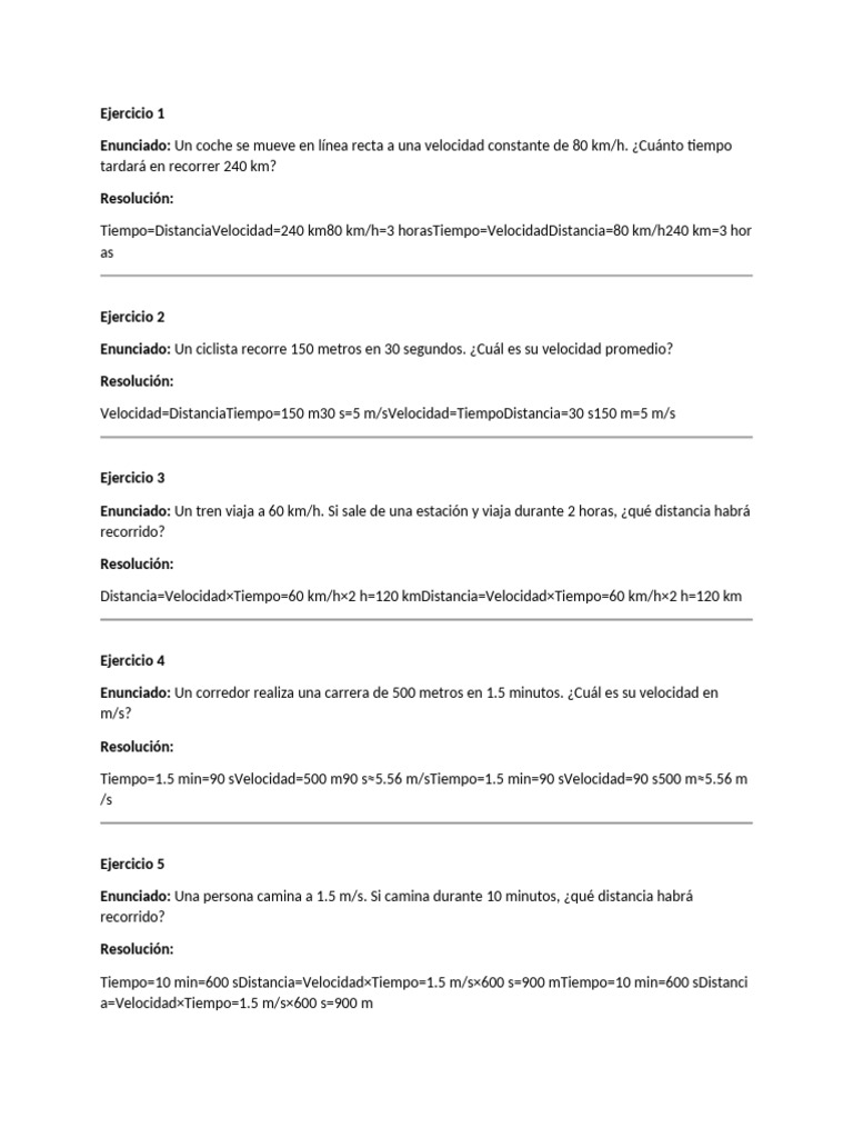 Ejercicios Resueltos de MRU | PDF