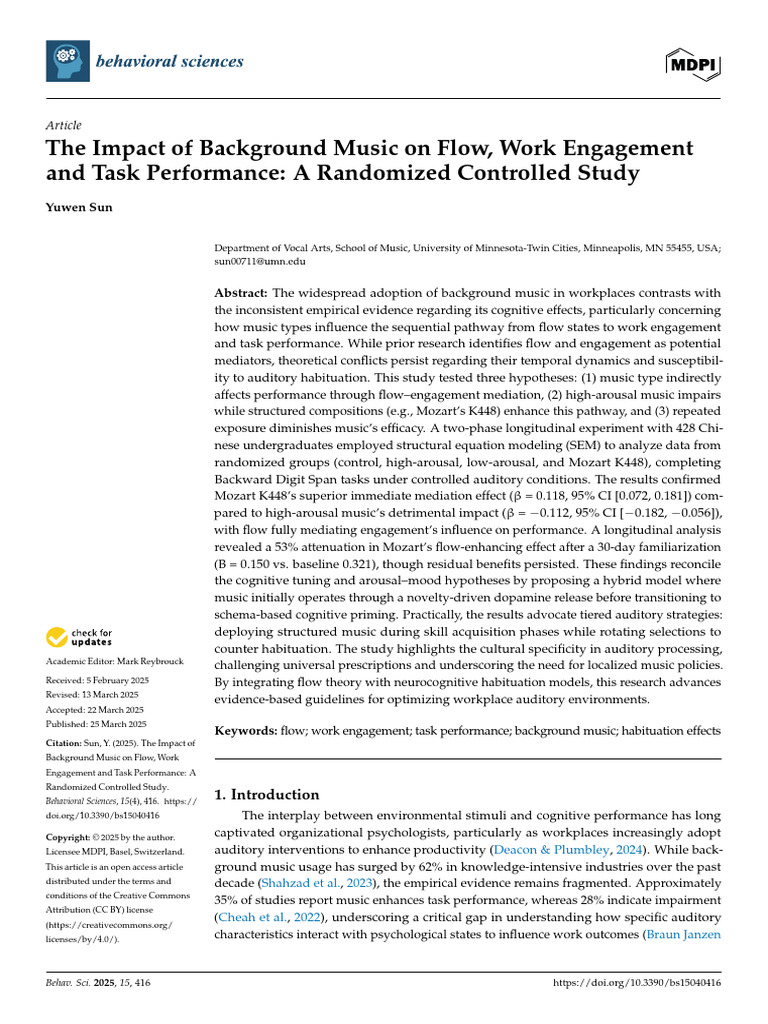 Background Music's Effects on Work Engagement | PDF | Neuroscience ...