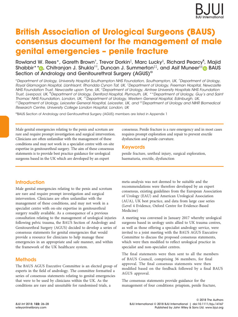Baus Consensus Document For The Management of Penile Fracture | PDF | Urology | Urinary System