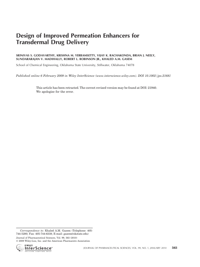 RETRACTED Design of Improved Permeation Enhancers | PDF