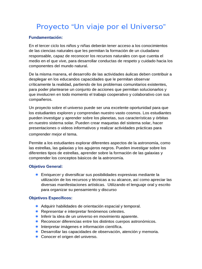 Proyecto Viajando Por El Universo | PDF | Astronomía | Universo