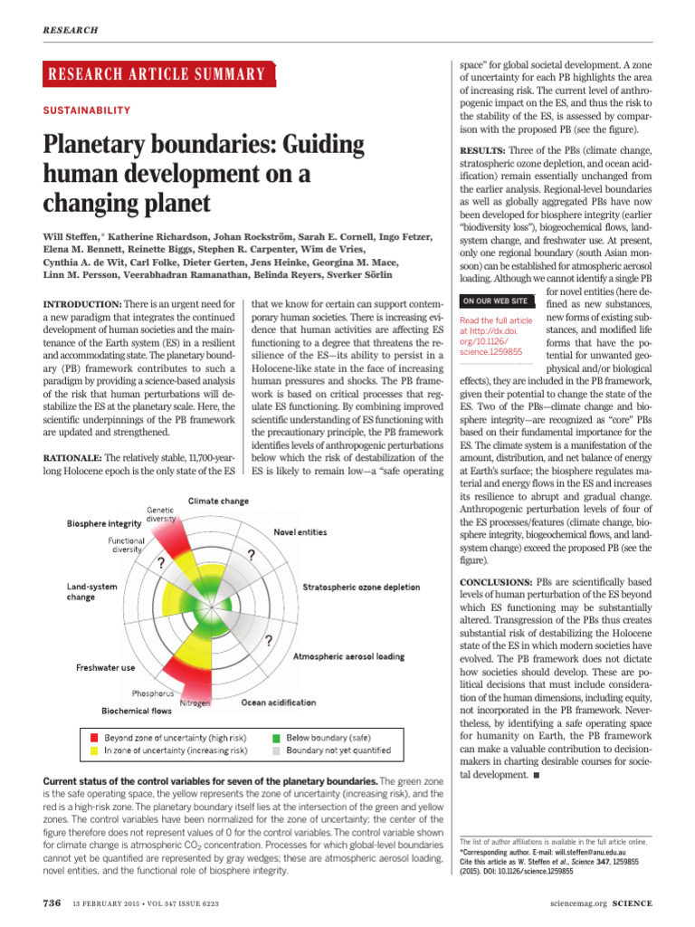 Planetary Boundaries and Human Development | PDF | Earth Sciences ...