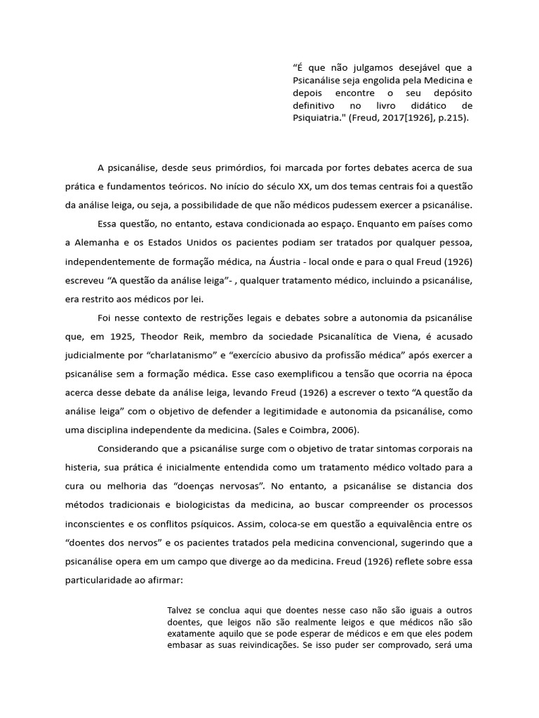 A Questão Da Análise Leiga | PDF | Psicanálise | Sigmund Freud