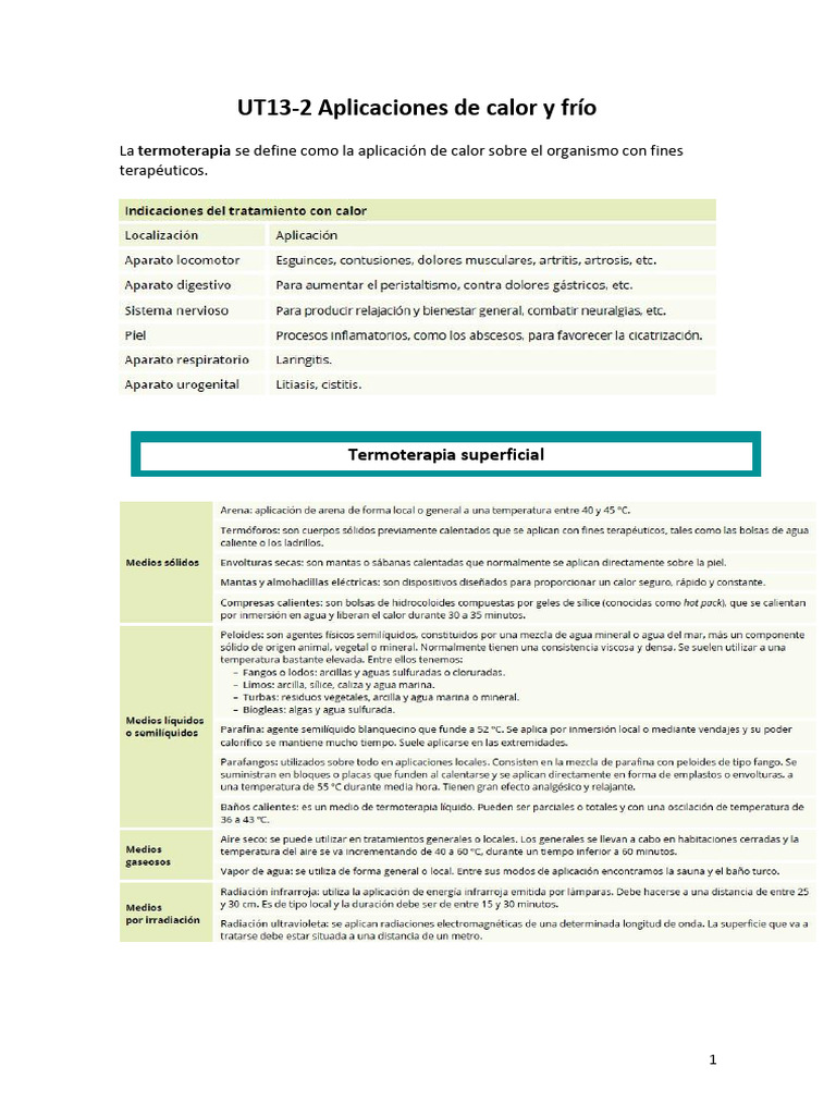 UT13 2 Termoterapia Crioterapia Hidroterapia | PDF