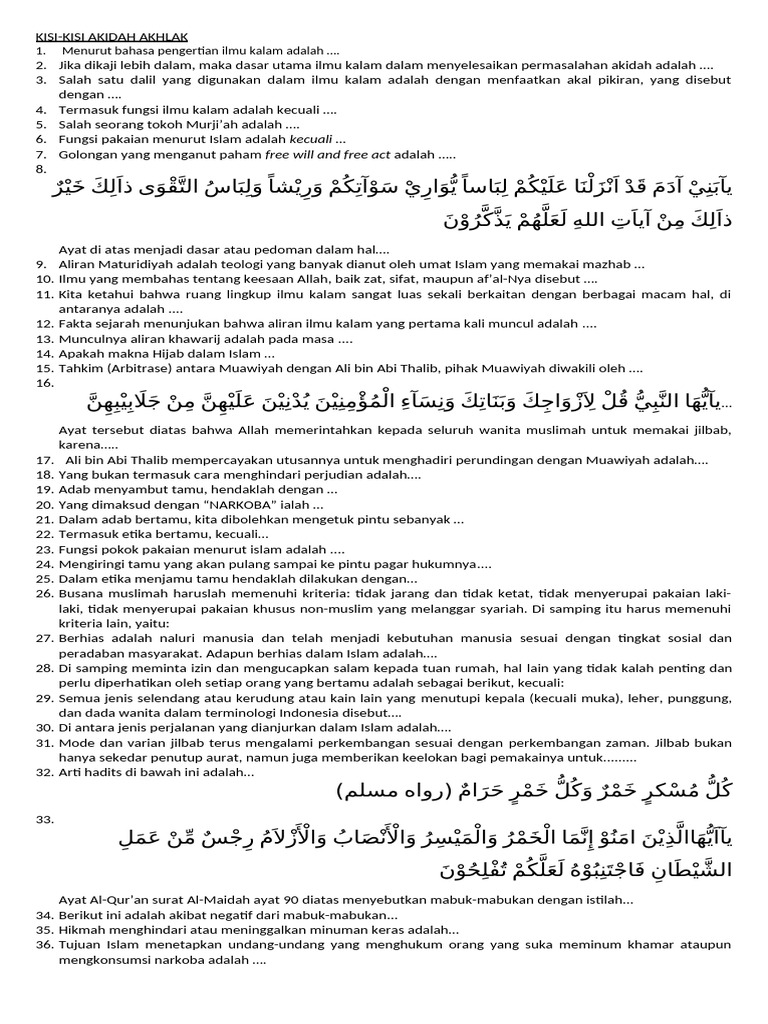 Soal Akidah Akhlak Kelas XI Fix | PDF