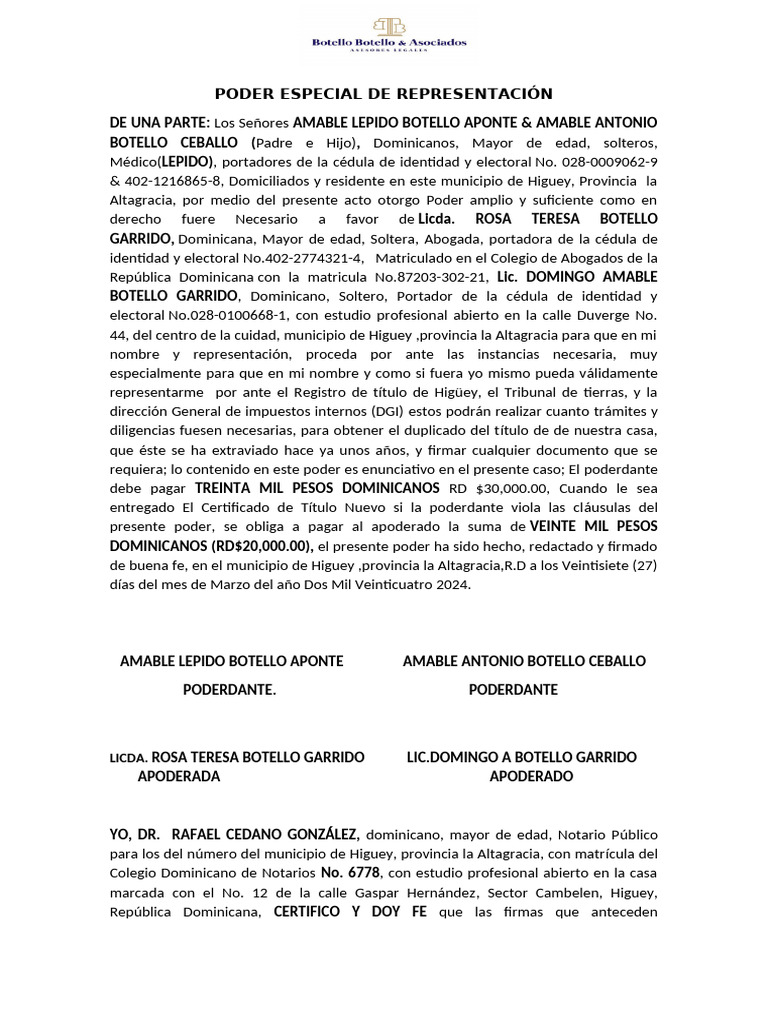 Poder Especial de Representación 3 | PDF | República Dominicana