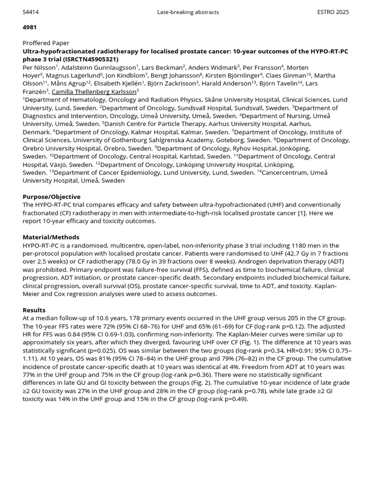 Ultra-Hypofractionated Radiotherapy For Localised Prostate Cancer - 10 ...