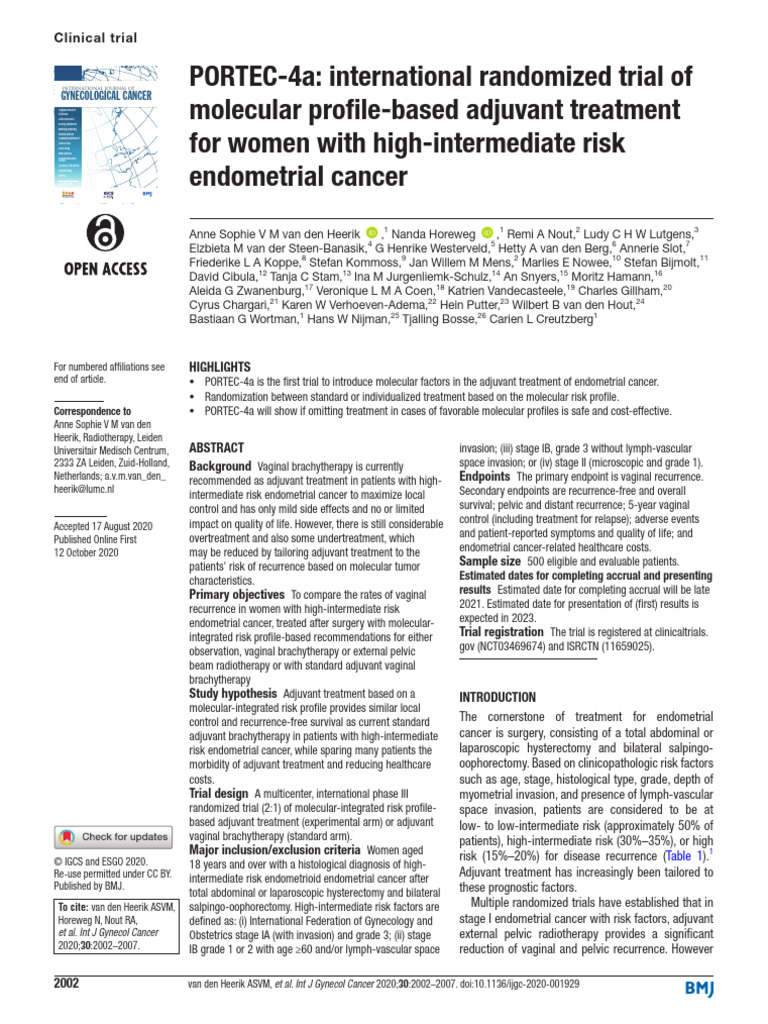 PORTEC-4a - International Randomized Trial of Molecular Profile-Based ...