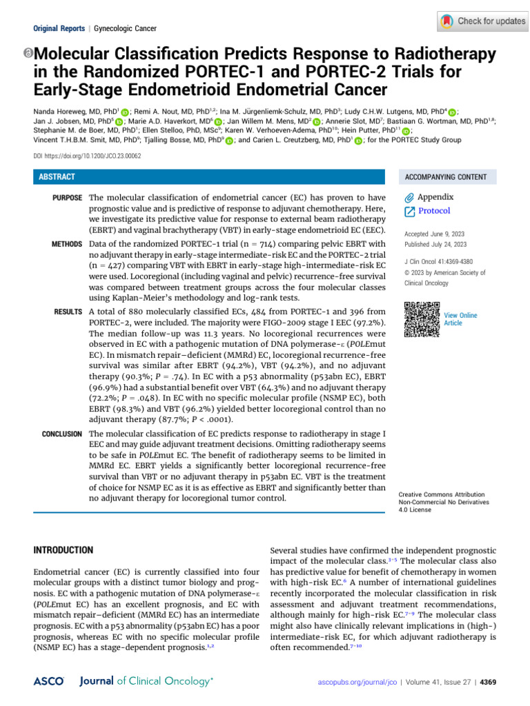 Molecular Classification Predicts Response to Radiotherapy in the ...