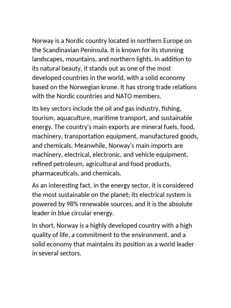 Norway: A Leader in Sustainability and Economy | PDF