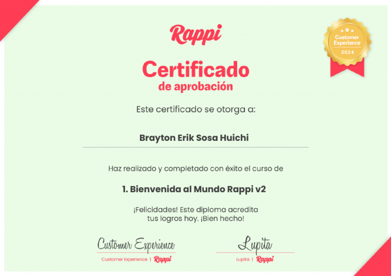 Certification 1. Bienvenida Al Mundo Rappi v2 70484584 | PDF