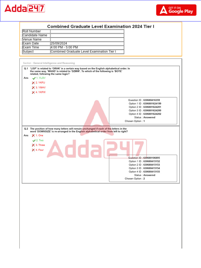 SSC CGL 2024 Tier I Reasoning Questions | PDF