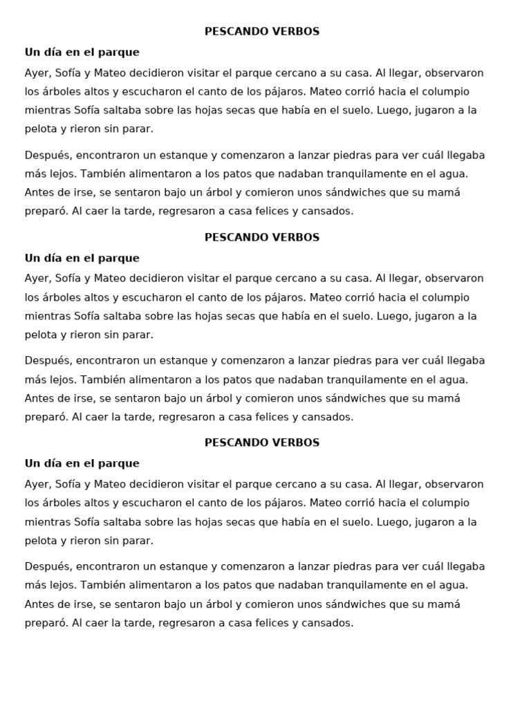 Cuento corto: Pescando verbos en acción | PDF