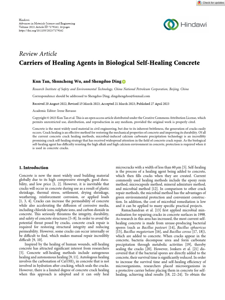 Advances in Materials Science and Engineering - 2023 - Tan - Carriers of Healing Agents in ...