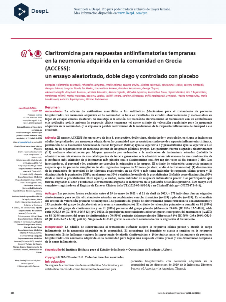 Clarithromycin For Early Anti Inflammatory Responses in Community ...