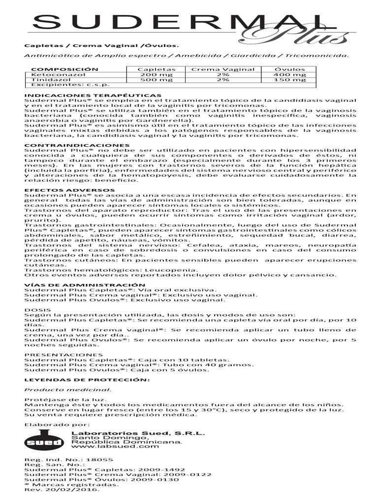 Sudermal Plus Inserto WEB | PDF | Candidiasis | Medicina