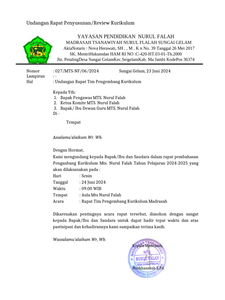 Undangan Rapat Penyusunan | PDF