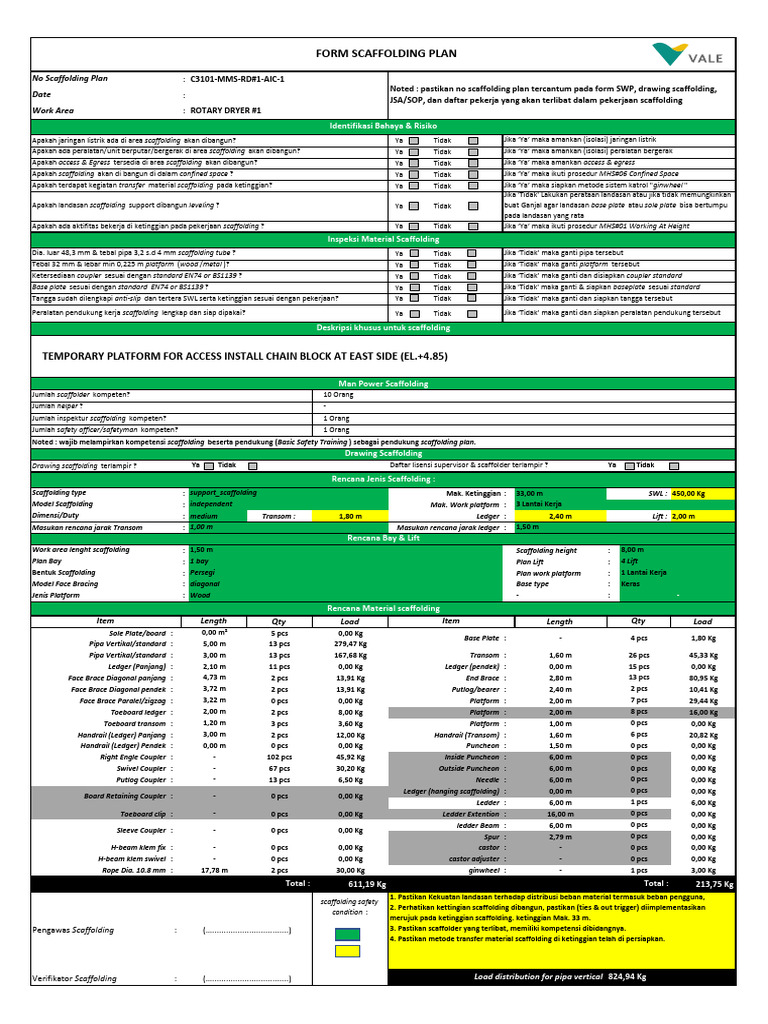 Scaffolding Plan Temporary Platform For Access Install Chain Block at ...