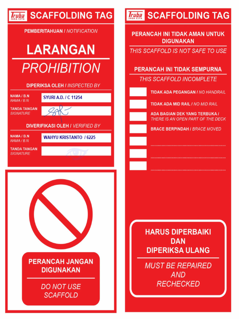 Scaffolding Tag Red (Rotary Dryer #1) | PDF