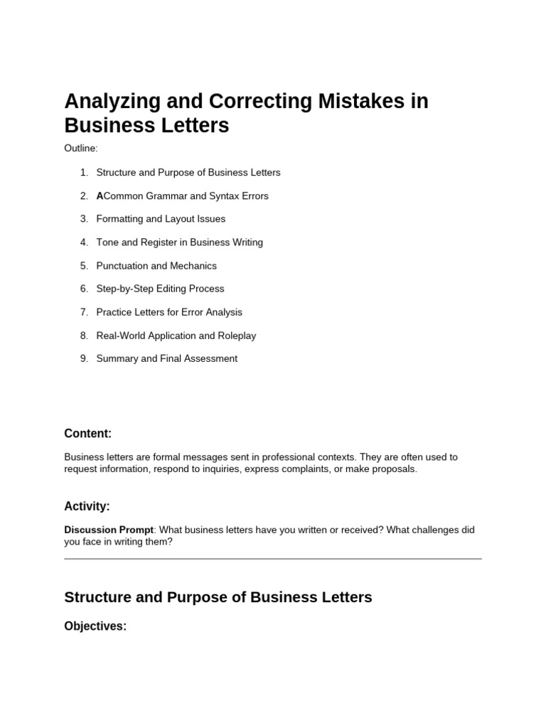 Business Letter Error Analysis Guide | PDF | Grammar | Punctuation