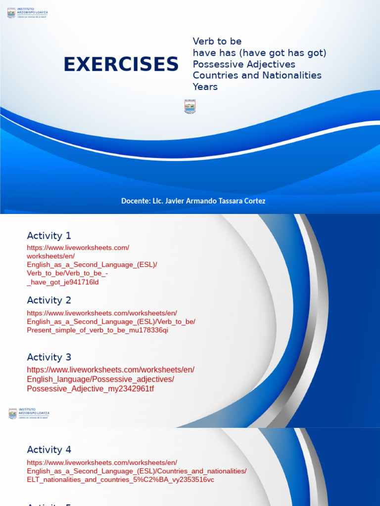 Verb To Be Exercises | PDF