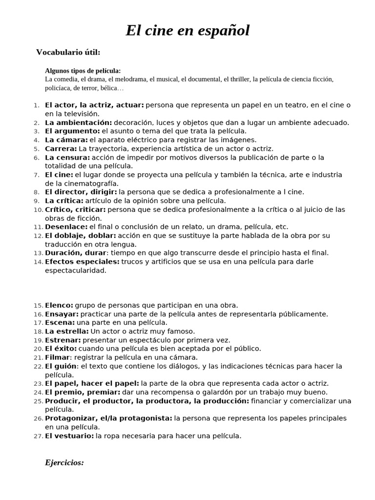 Vocabulario del cine en español | PDF
