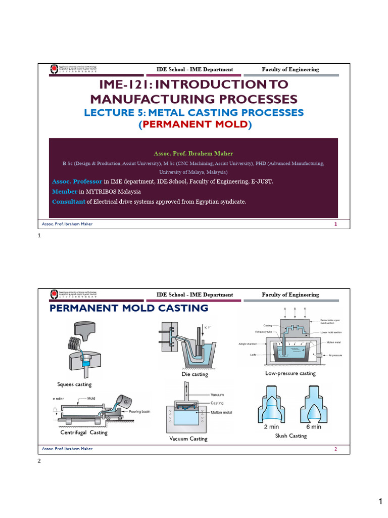 Lec 5 Permenant Mold Casting | PDF | Metals | Secondary Sector Of The Economy