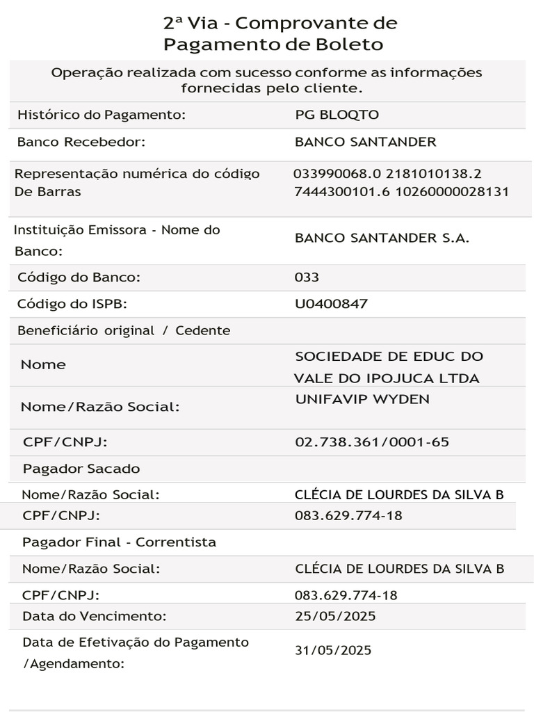 Comprovante Santander | PDF