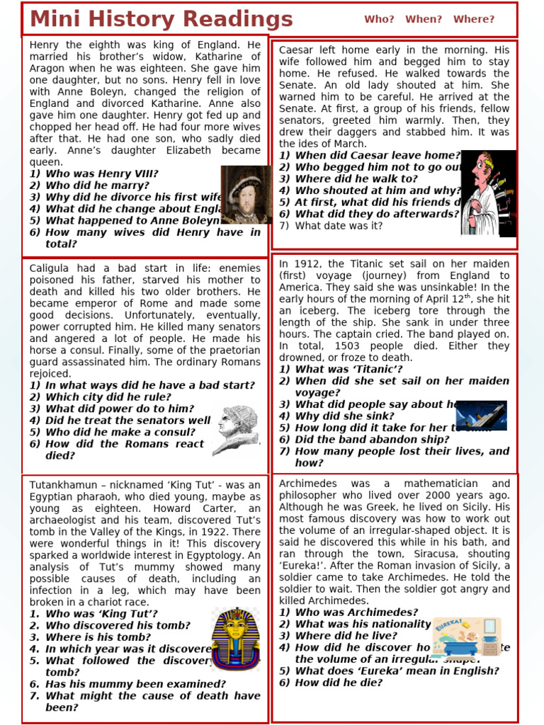 Mini Readings History Reading Comprehension Exercises 115868 | PDF ...