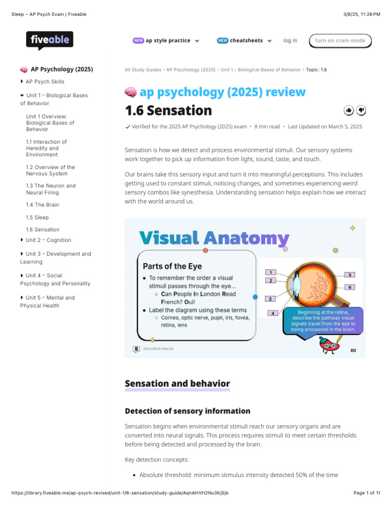 1.6 Sensation - AP Psych Exam - Fiveable | PDF | Taste | Senses