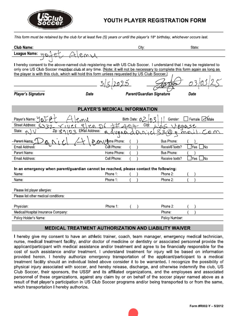 Players Card Registration Form | PDF