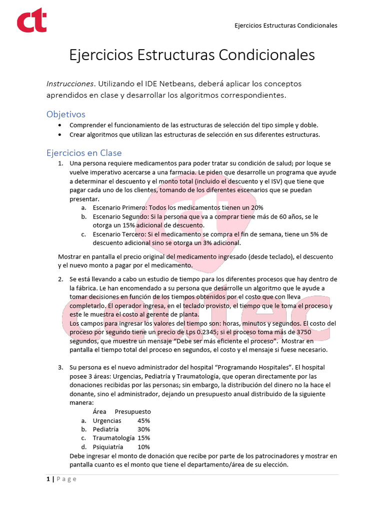 Ejercicios - Estructuras Condicionales | PDF | Costo de la vida | Interés
