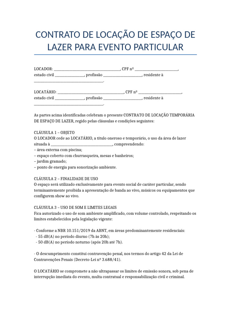 Contrato de Locação de Area de Lazer | PDF