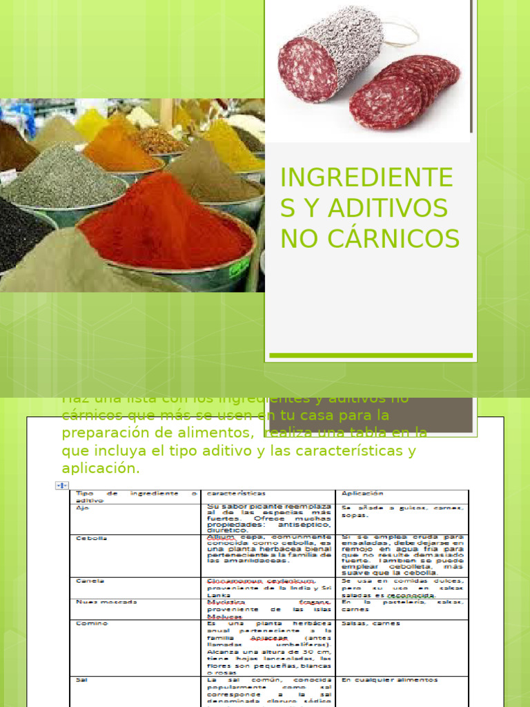 Diapositivas Ingredientes No Cárnicos | PDF | Curry | Pimenton