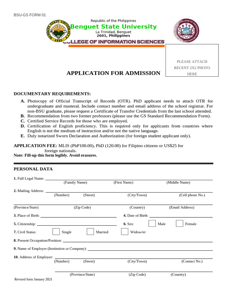 Gs - Form 01 - Application For Admission | PDF | Thesis