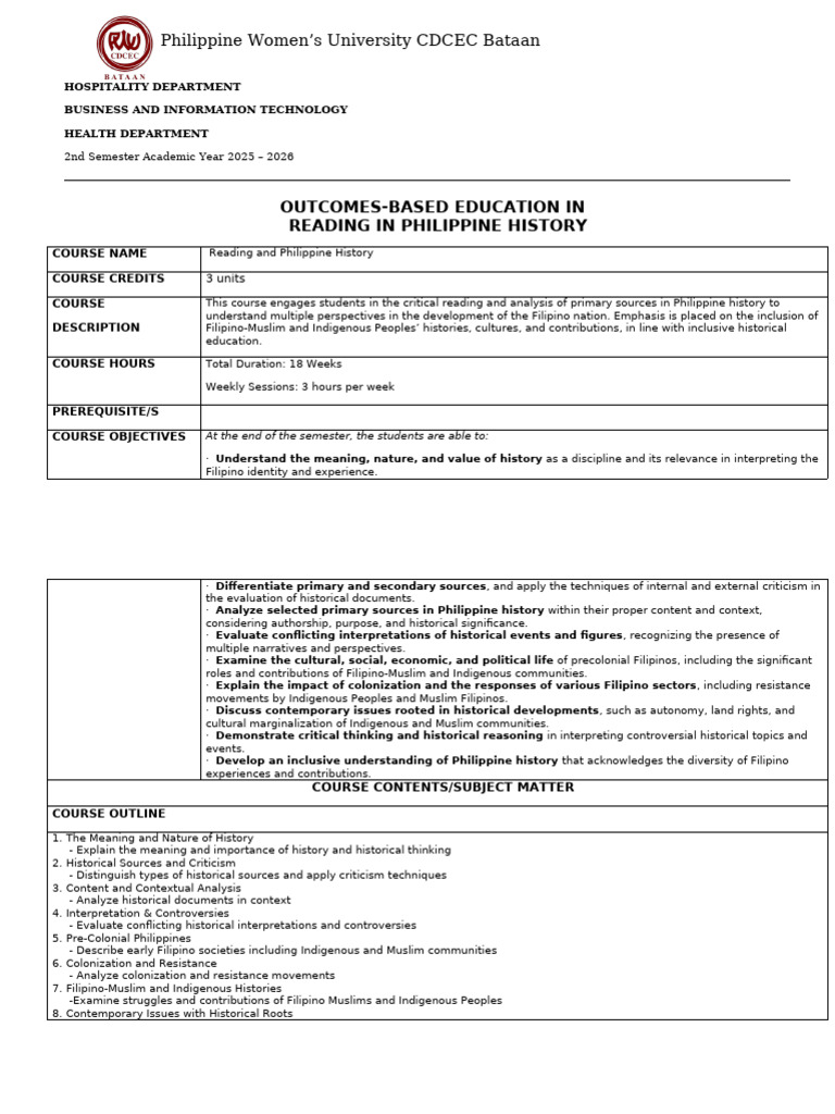 OBE in Reading and Philippine History | PDF | Philippines | Evaluation