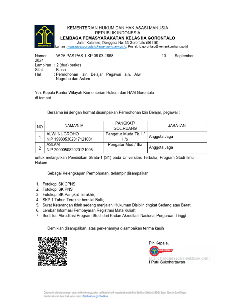 Permohonan Izin Belajar Alwi | PDF