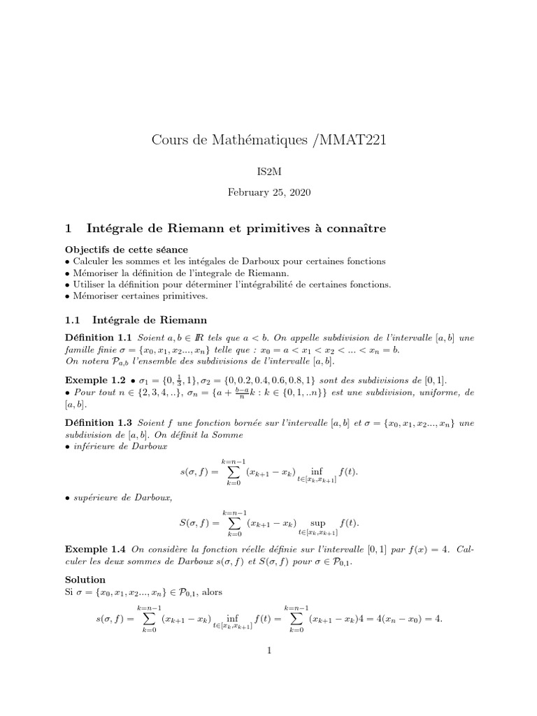 Intégrale de Riemann et Primitives | PDF | Intégral | Relations ...