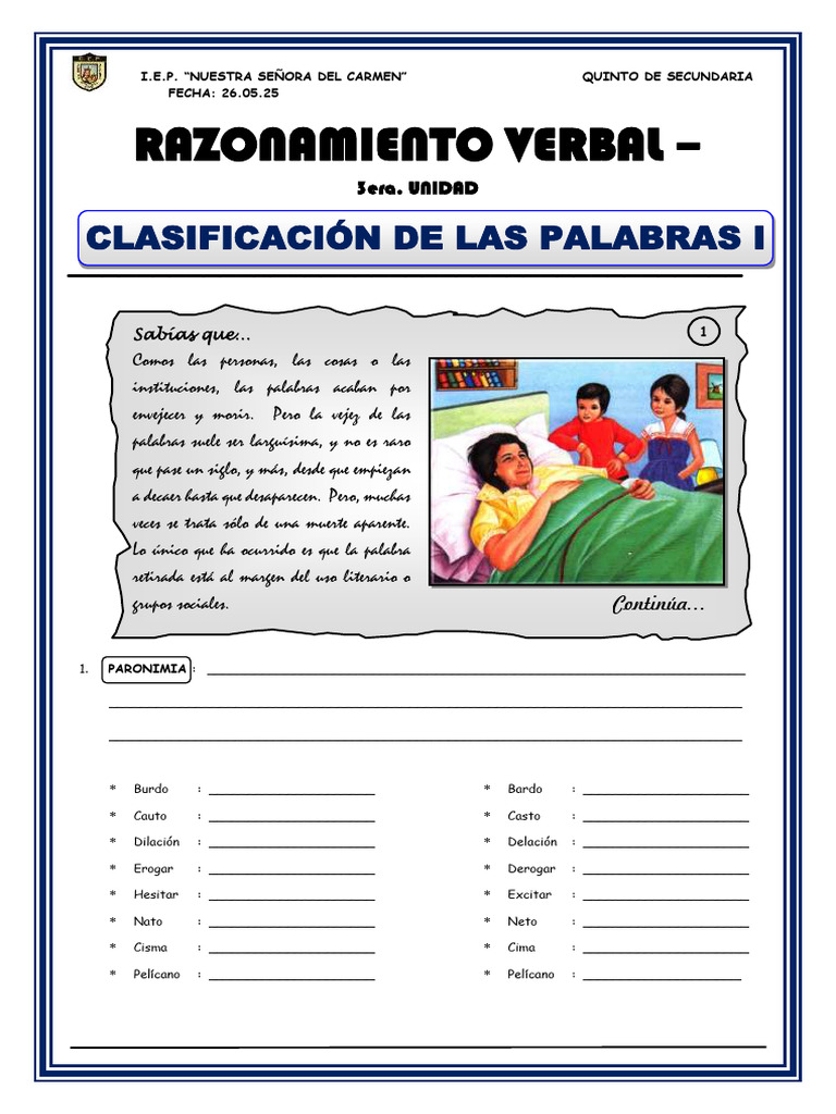 3era UNIDAD Clasificación de Las Palabras 26.05.25 | PDF