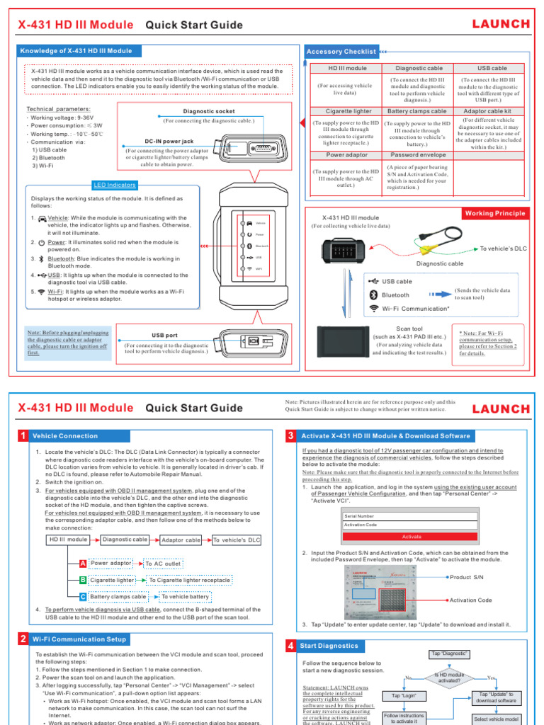 X-431 HD III: Quick Start Guide | PDF | Usb | Wi Fi