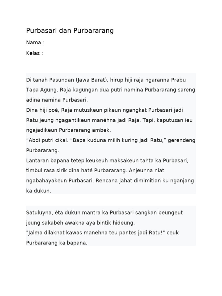 Purbasari Dan Purbararang1 | PDF
